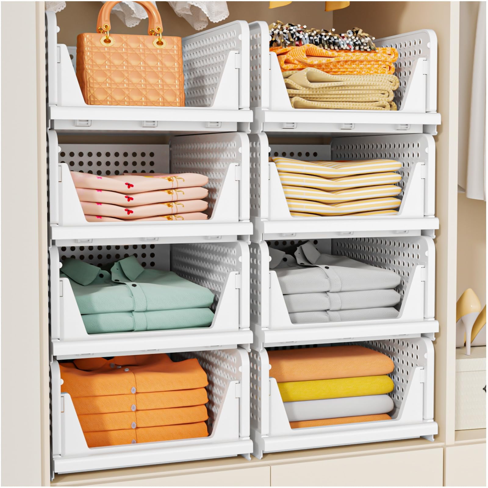 Click here for Snslxh 5 Pack White Stackable Closet Organizer Box... prices
