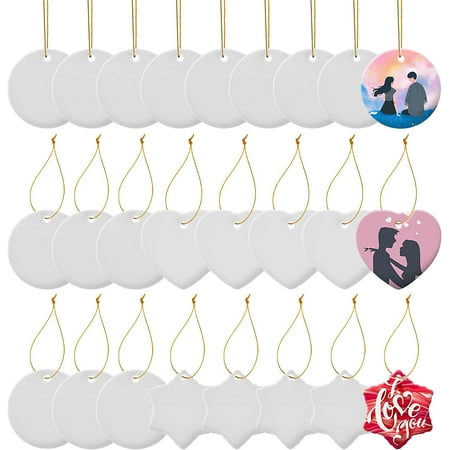 Sublimation Blank Ornament White Ceramic,25 PCS Round Heart Hexagram ...