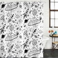Black White Cartoon Space Shower Curtain Set - Small 36" x 72" Washable ...