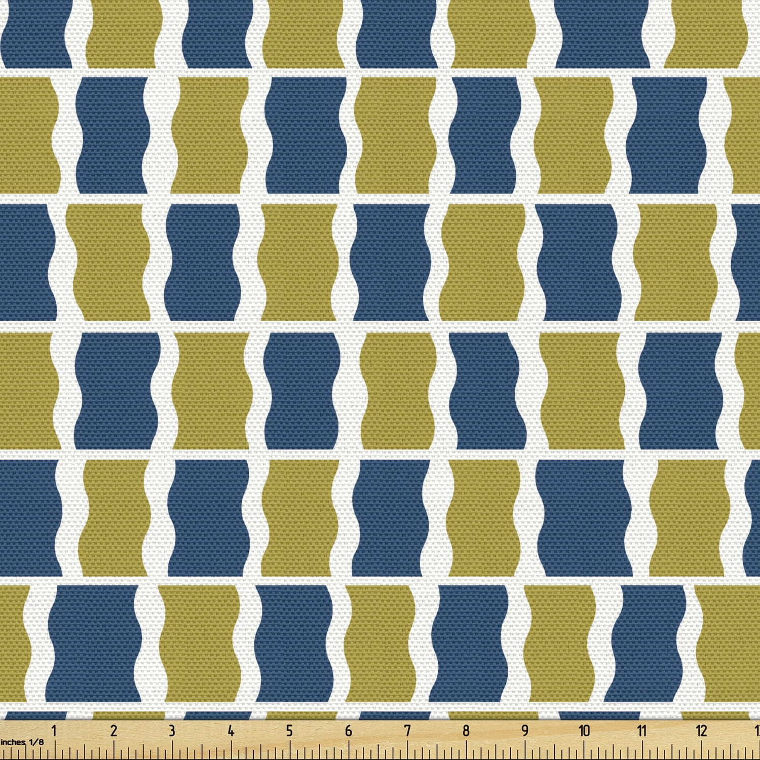 Retro Fabric by the Yard, Bicolour Wavy Squares in Symmetric Textured ...