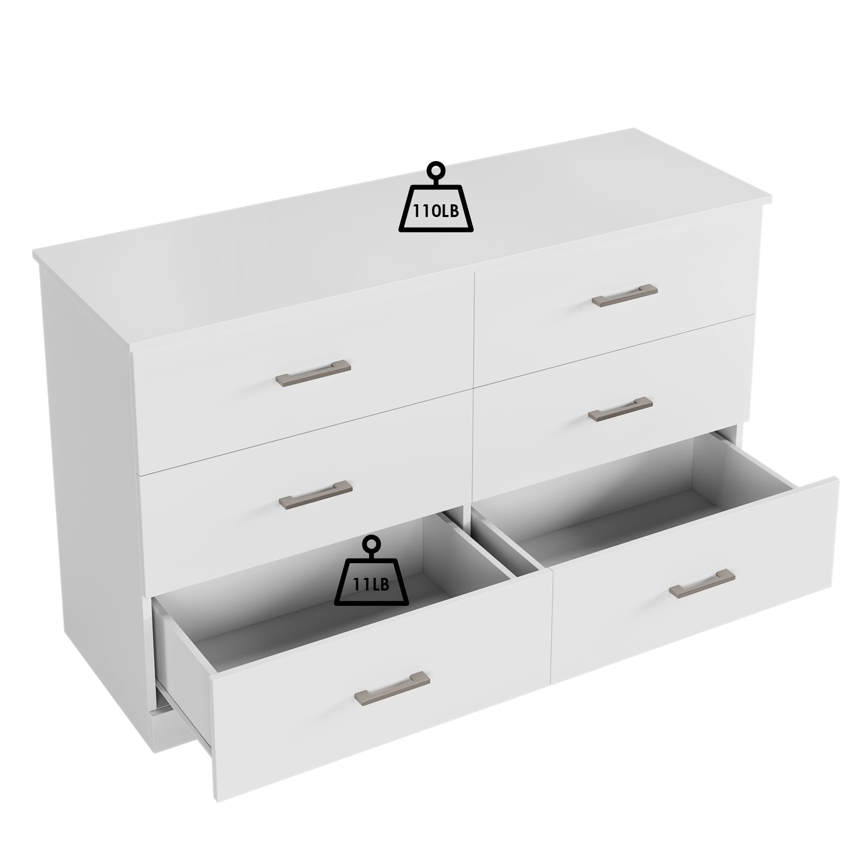 Buy Homfa 6 Drawer White Double Dresser, Wood Storage Cabinet with Easy ...