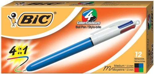 BIC 4-Color Ballpoint Retractable Pen, Assorted Ink, Medium, Pack of 12 ...