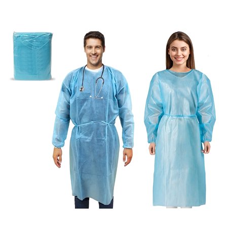HUACA 100 Pack Disposable Isolation Gowns - Blue Level 2 SMS 40gsm Non ...