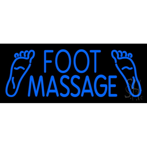 Blue Thai Massage Logo LED Neon Sign 13 x 32 - inches, Black Square Cut ...