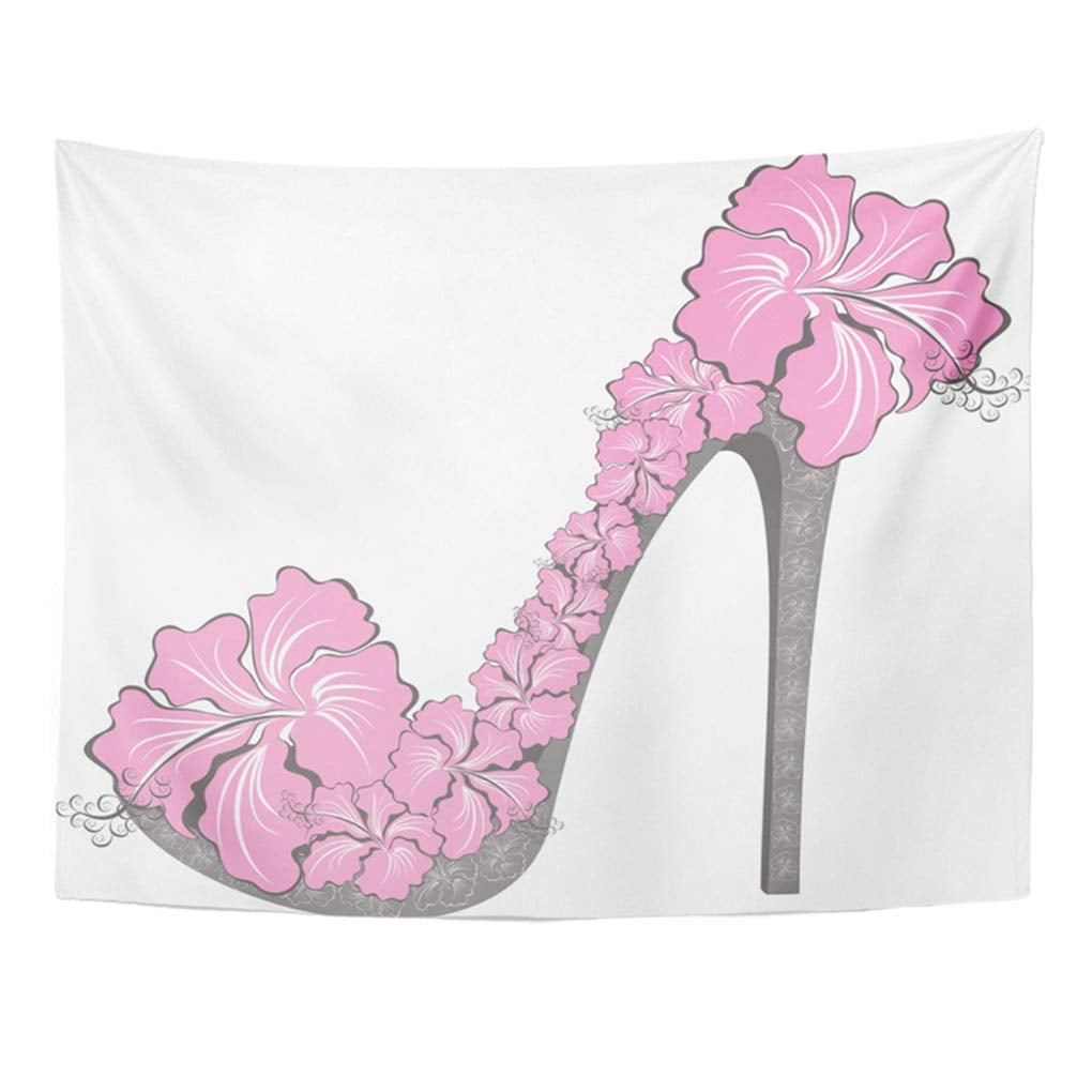 ZEALGNED Pink Beauty Flower High Heel Shoes Decorated with Hibiscus ...