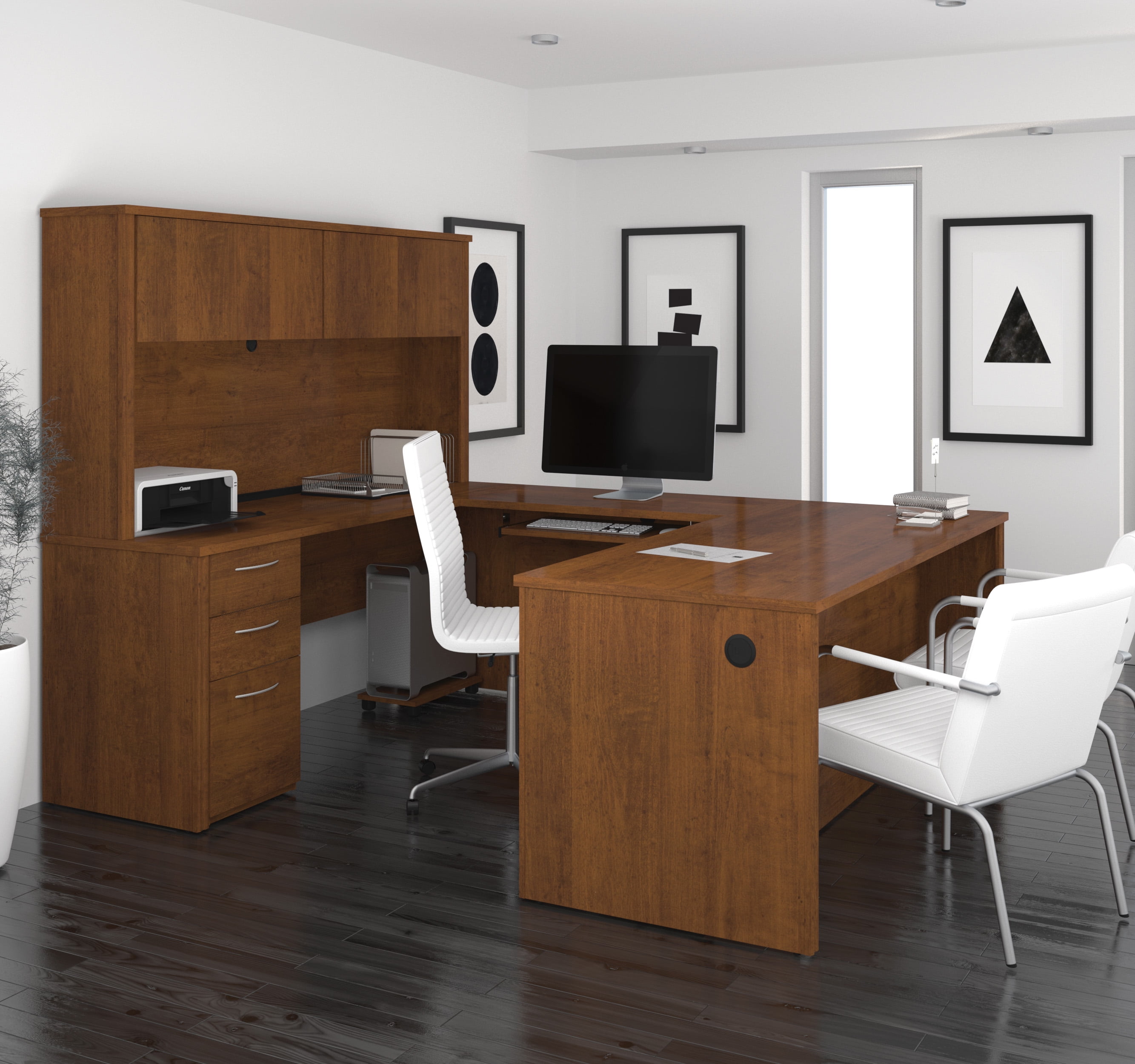 Embassy 71" U-shaped desk in Tuscany Brown - Walmart.com