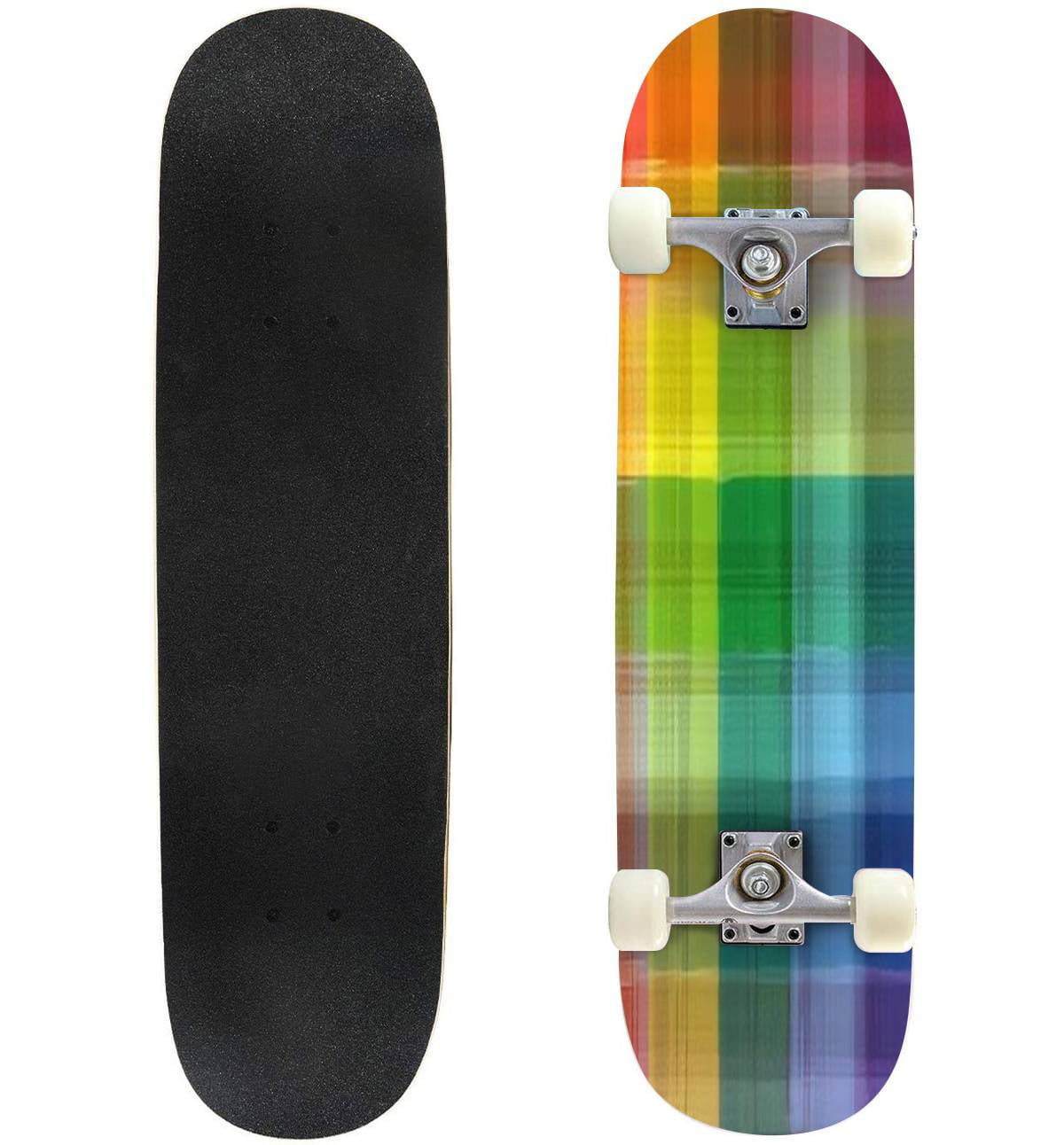 Abstract rainbow color drawing plaid background Outdoor Skateboard ...