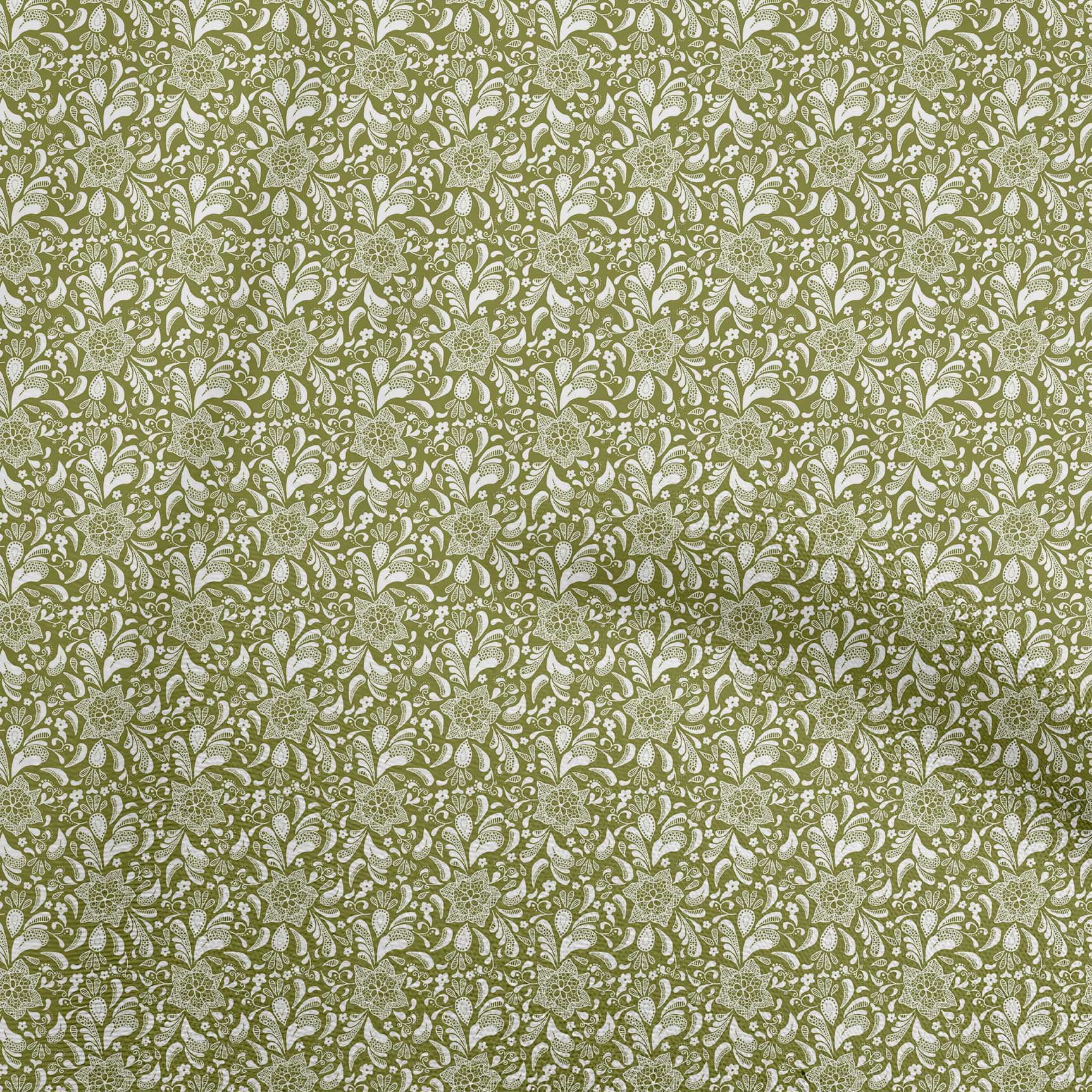 oneOone Cotton Flex Olive Green Fabric Asian Ornamental Fabric For ...