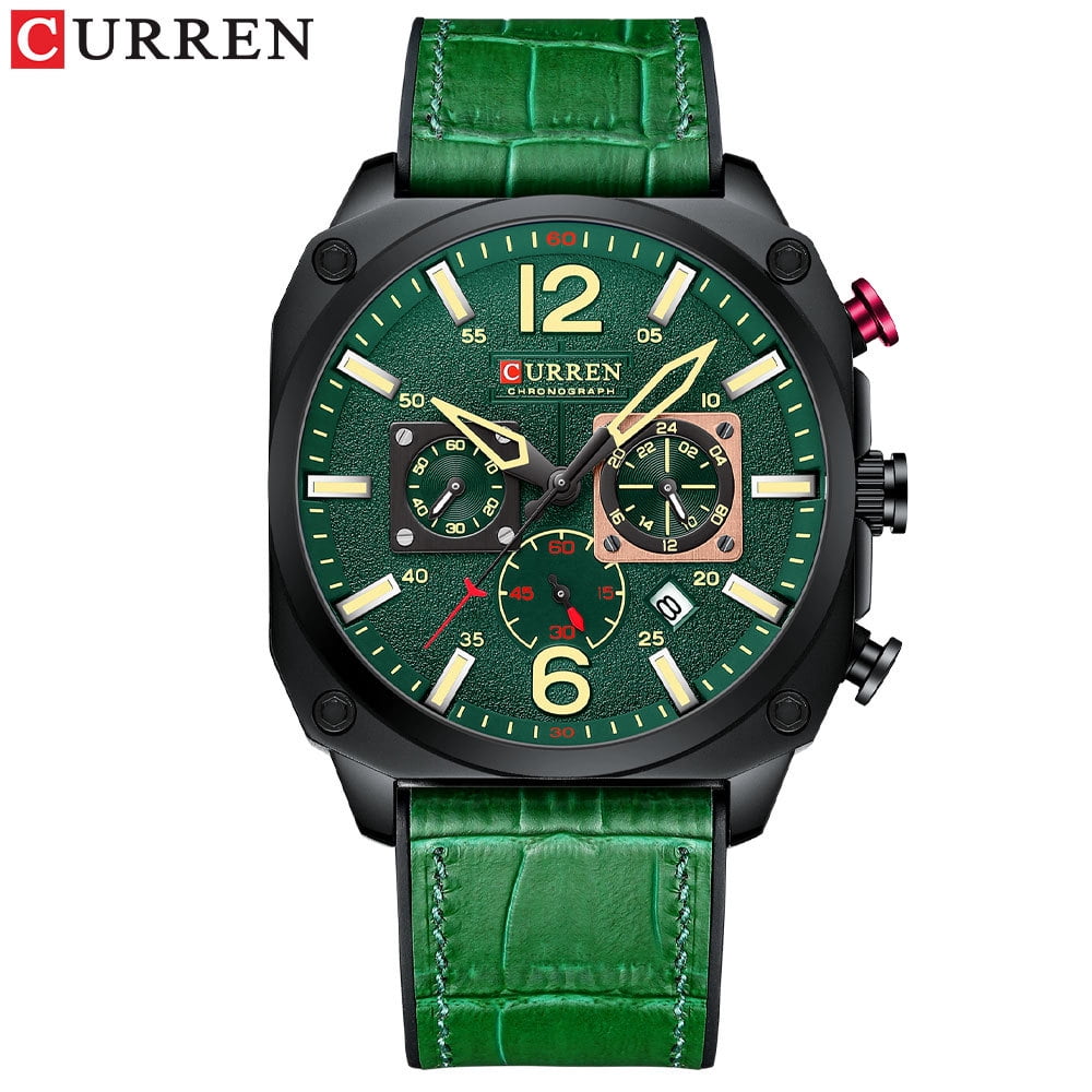 CURREN 8398 Men Black Green Analog Quartz Leather Strap Luminous Watch ...