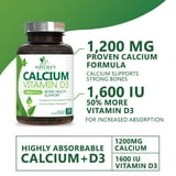Nature's Nutrition Calcium 1200 mg, Vitamin D3 1600 IU, Bone Health ...