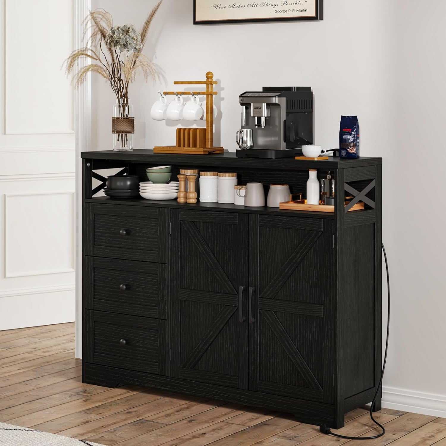 Click here for Veanerwood 47 Black Storage Cabinet With Drawers &... prices