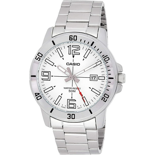Casio - Mens Analog Stainless Steel Band and Case Silver White Dial 50 ...