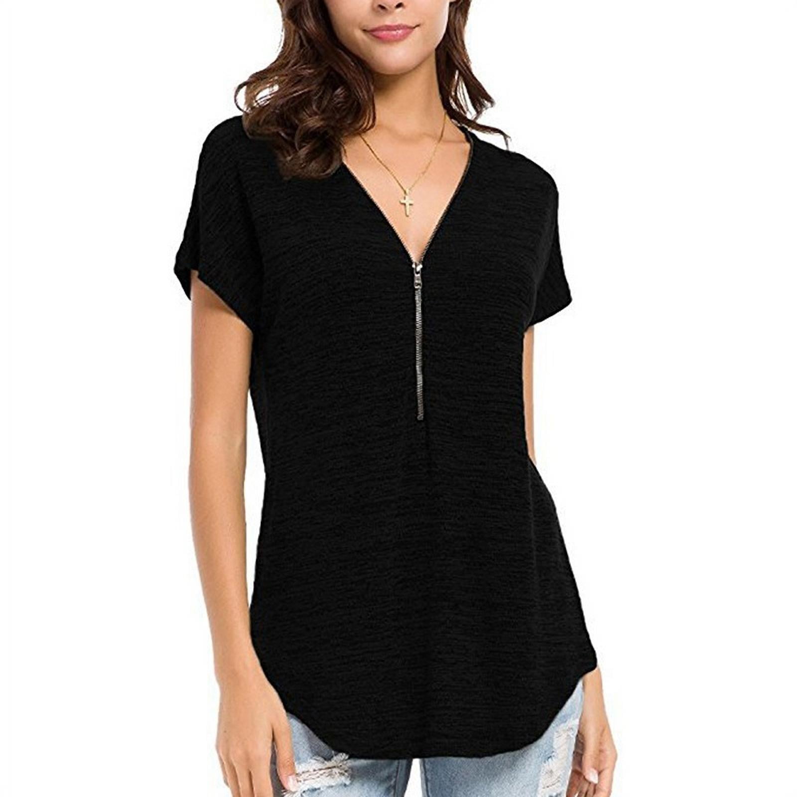 Click here for Htscf Women Casual Deep V-Neck Tops Zipper Shirts... prices
