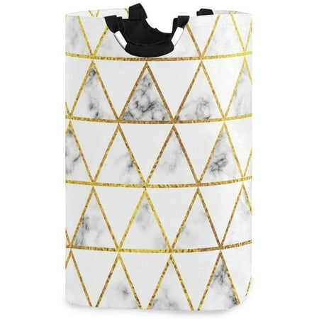 White Marble Gold Triangles Laundry Basket with Handles Large Storage ...