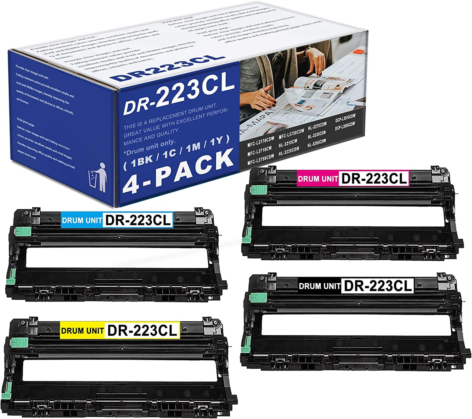 4 Pack DR-223CL Drum Unit Replacement for Brother MFC-L3770CDW Printer ...