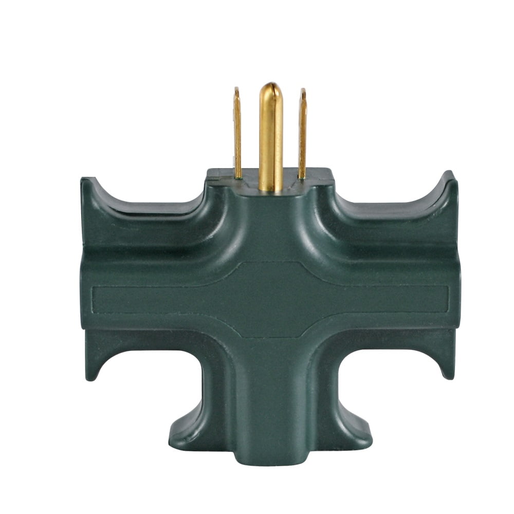 Hyper Tough Heavy Duty 3 Way Grounded Outlet Green Indoor Use Adapter ...