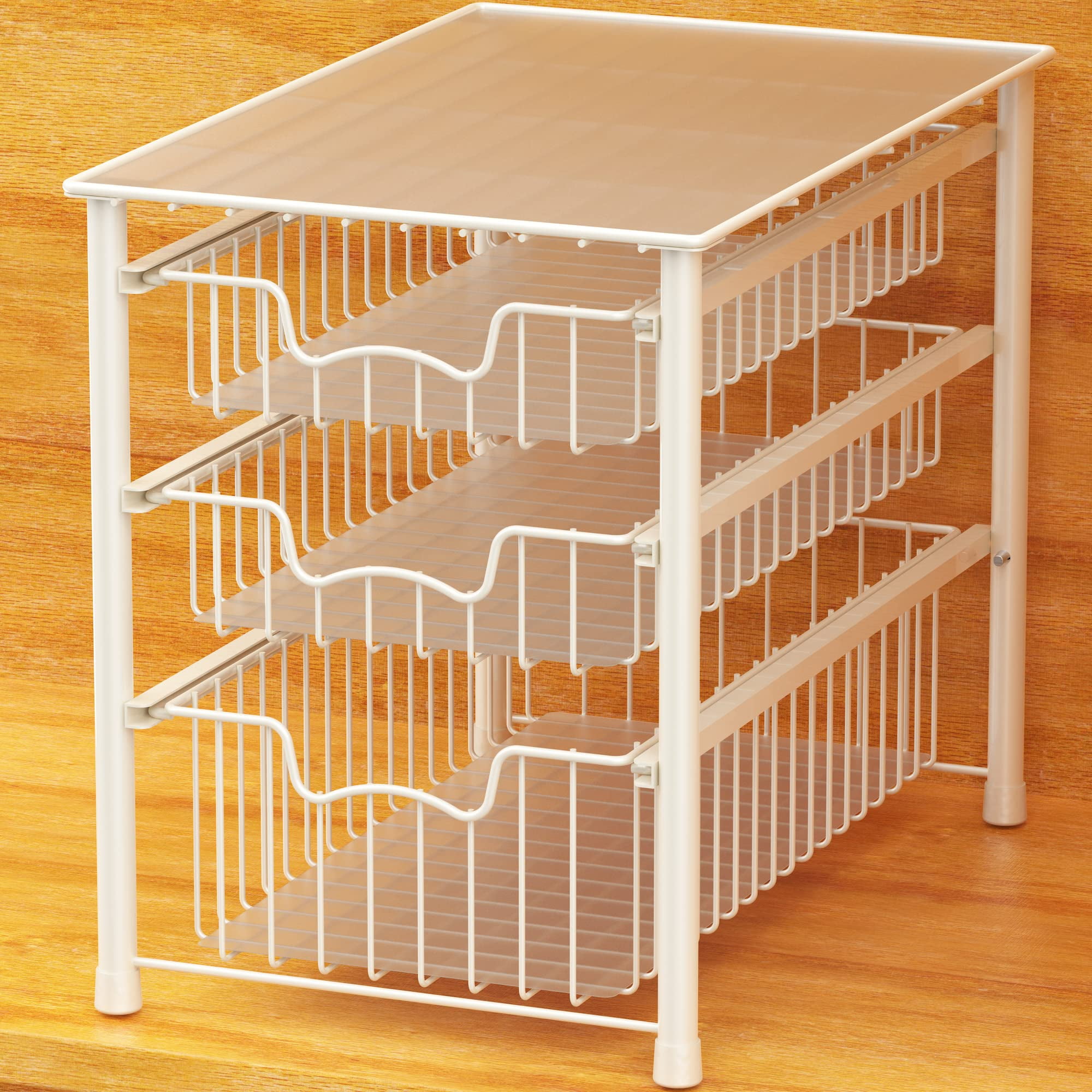 SimpleHouseware Stackable 3 Tier Sliding Basket Organizer Drawer, White ...