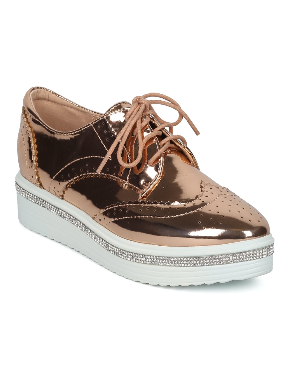 Women Pointy Toe Rhinestone Rimmed Platform Spectator Loafer HE05 ...