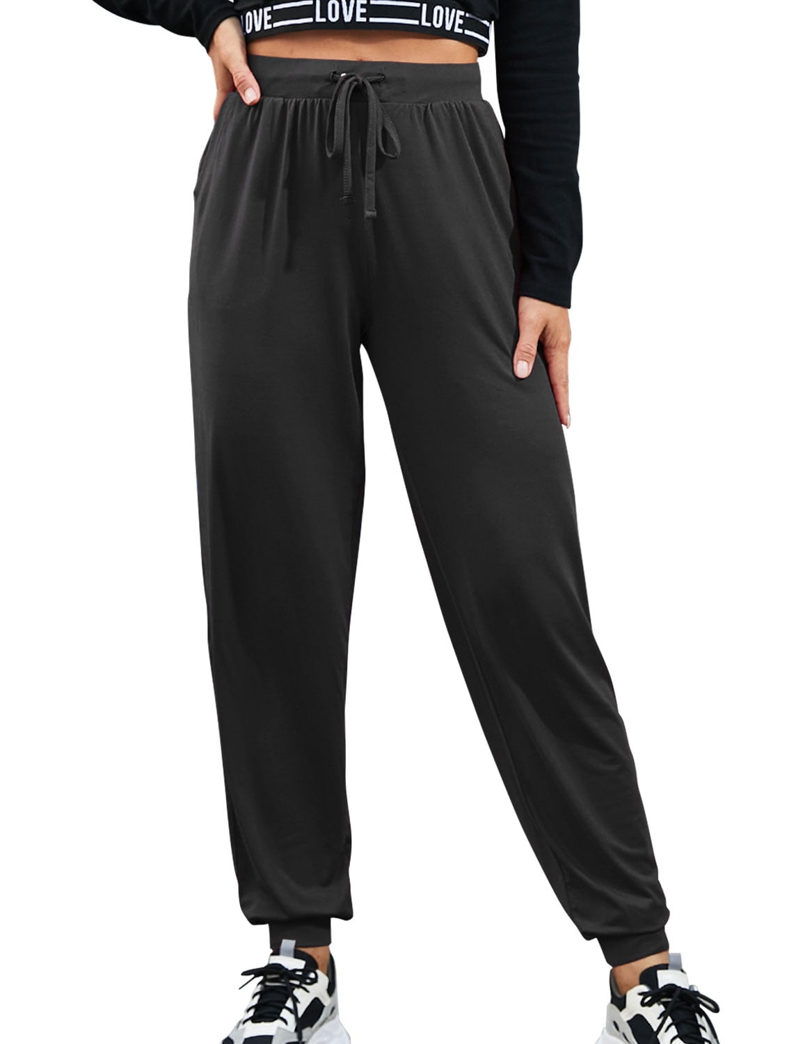 Doublju Women's Basic Comfy Drawstring Jogger Style Yoga Pajama Pants ...