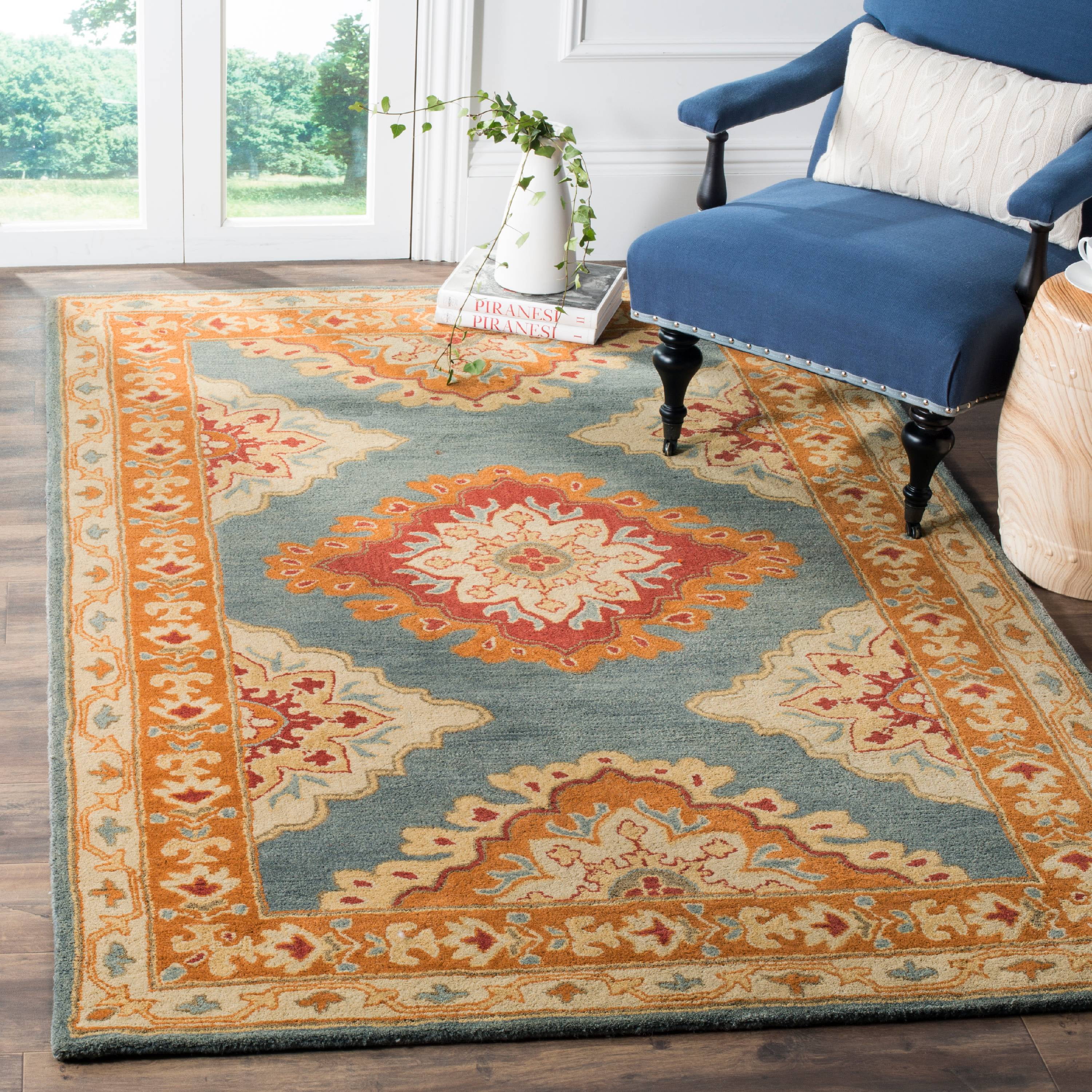 SAFAVIEH Heritage Lewis Traditional Wool Area Rug, Blue/Rust, 5' x 8 ...