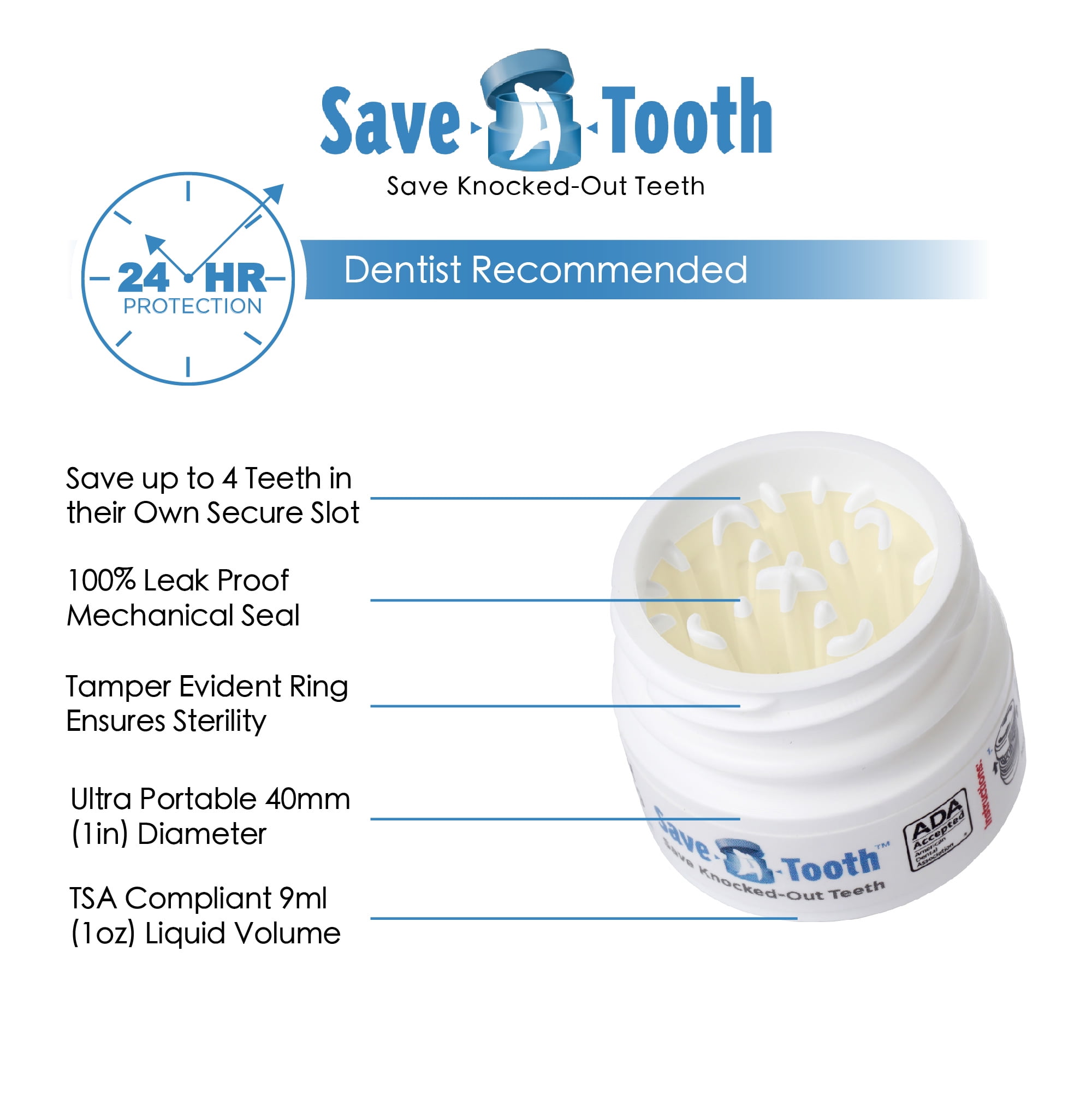 Save-A-Tooth Preserving Kit- Save up to 4 Knocked Out Teeth for up to ...