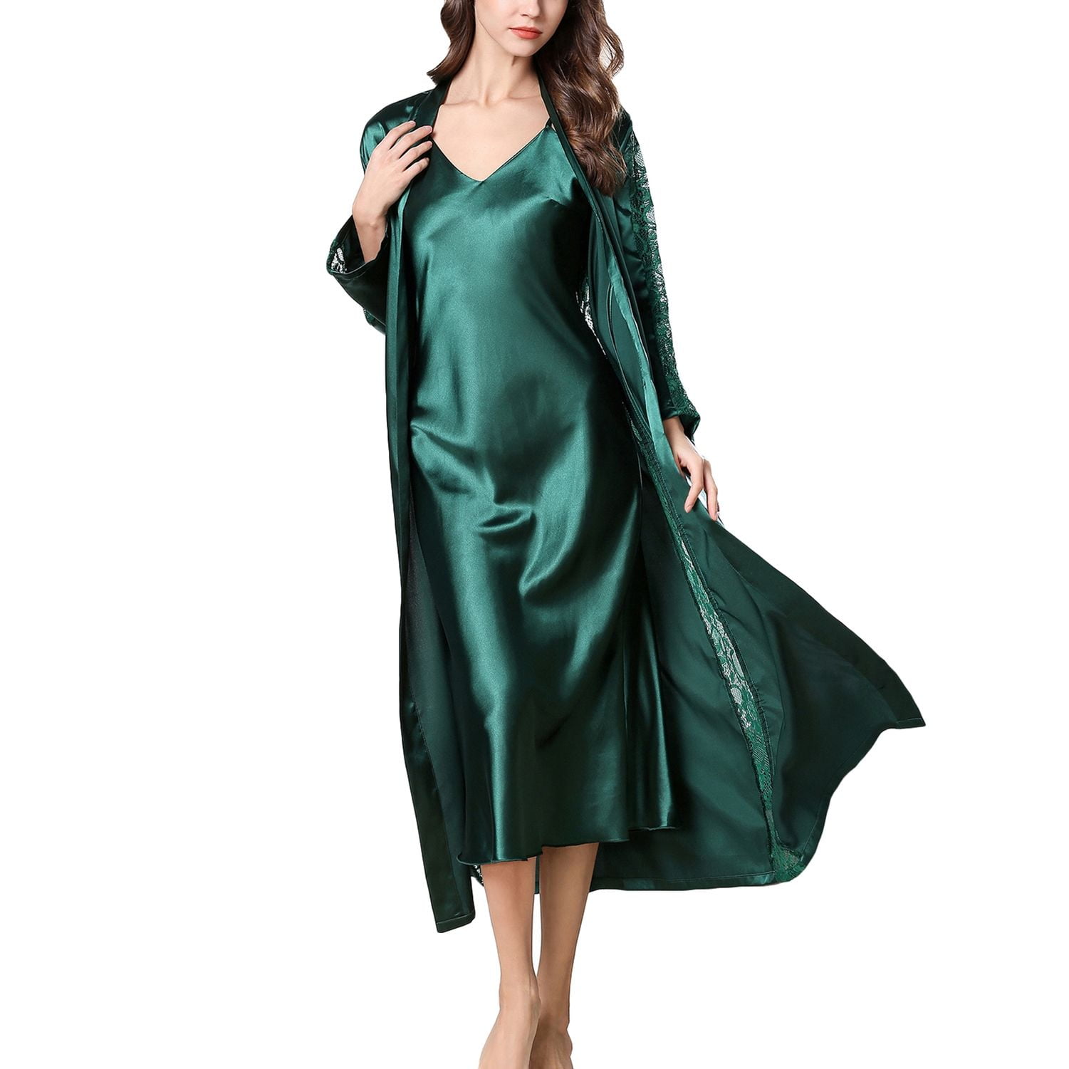 Homgro Womens Satin Pajamas 2 Piece Bath Robe Nightgown Pajamas
