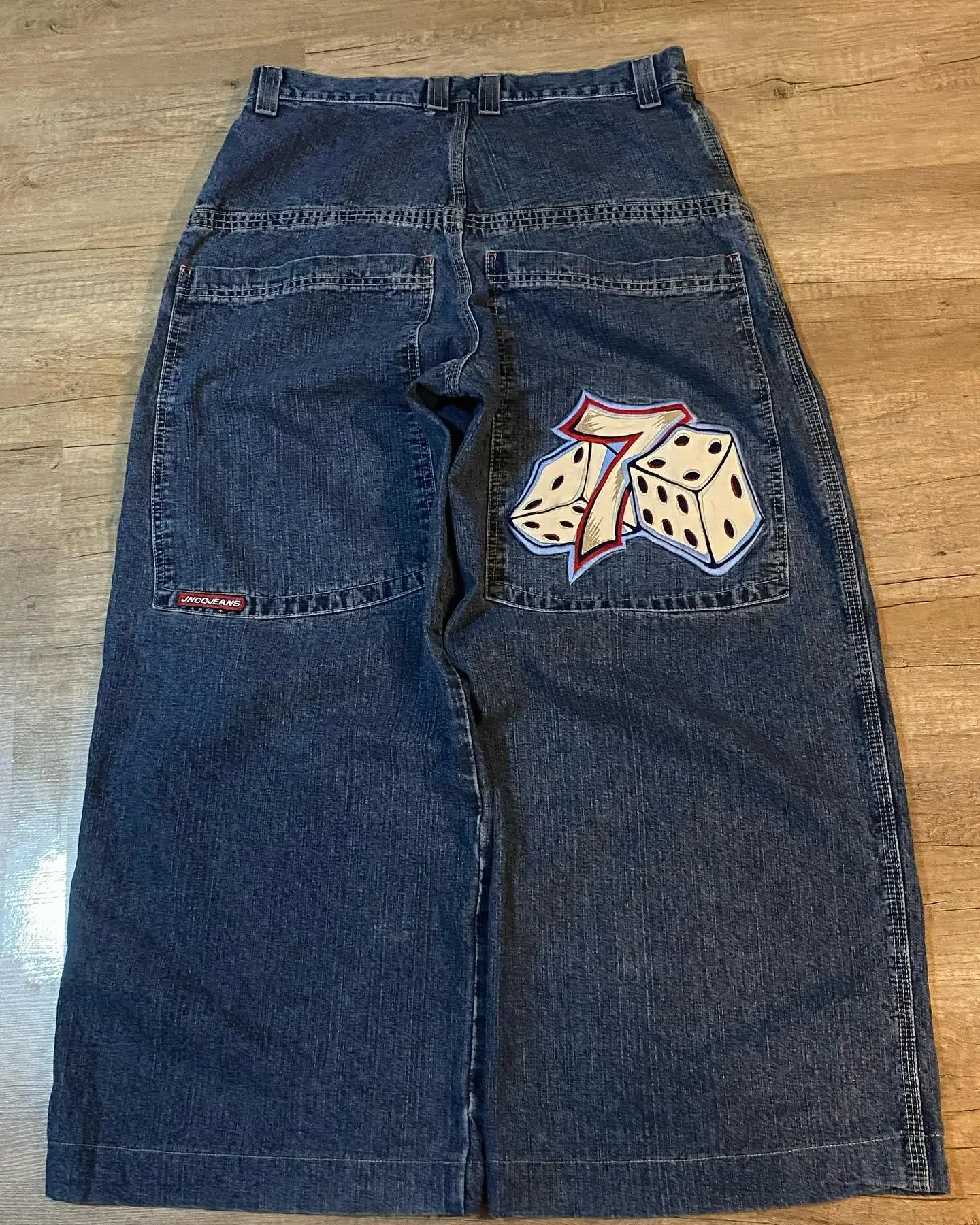 Number 7 Dice Streetwear JNCO Jeans Y2K Hip Hop Graphic Number 7 Dice Streetwear JNCO Jeans Y2K Hip Hop Graphic