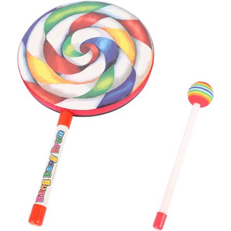 Lollipop Drum with Mallet Rainbow Hand Drum Stick Toy Set Percussion ...