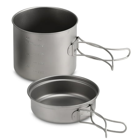 1100ML / 1600ML Titanium Pot Pan Set Super Lightweight Camping Cookware ...