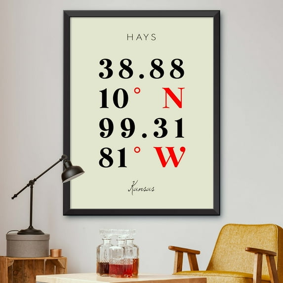 Map of Hays, Kansas, Multiline Coordinates Colored (18x24) - Walmart.com