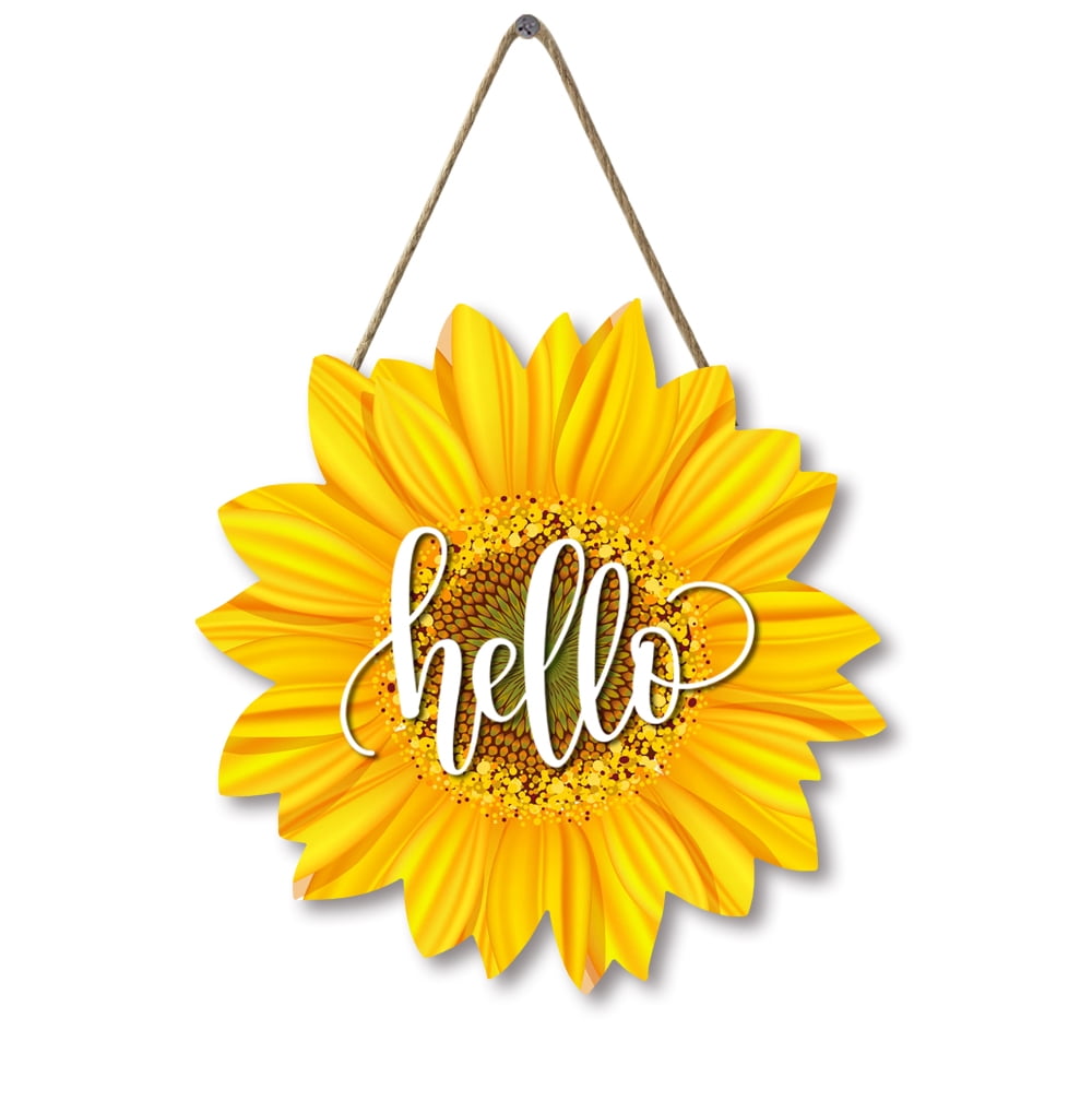 Sunflower Hello Wood Door Hanger 12 Inch Large Wooden Flower Sign ...