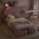 Aukfa Twin Upholstered Bed Frame with LED Light, Cartoon Bed with 2 ...