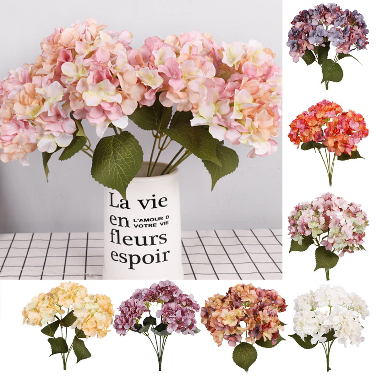 Travelwant Artificial Hydrangea Flowers Blush Heads Hydrangea Silk ...