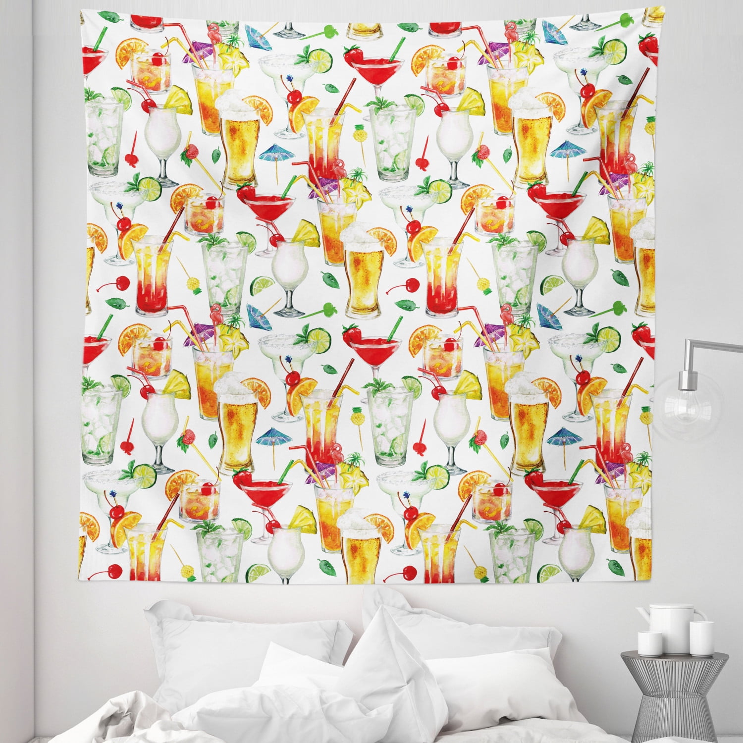 Tiki Bar Tapestry, Exotic Cocktails Pattern Summer Drinks Fresh Juicy ...