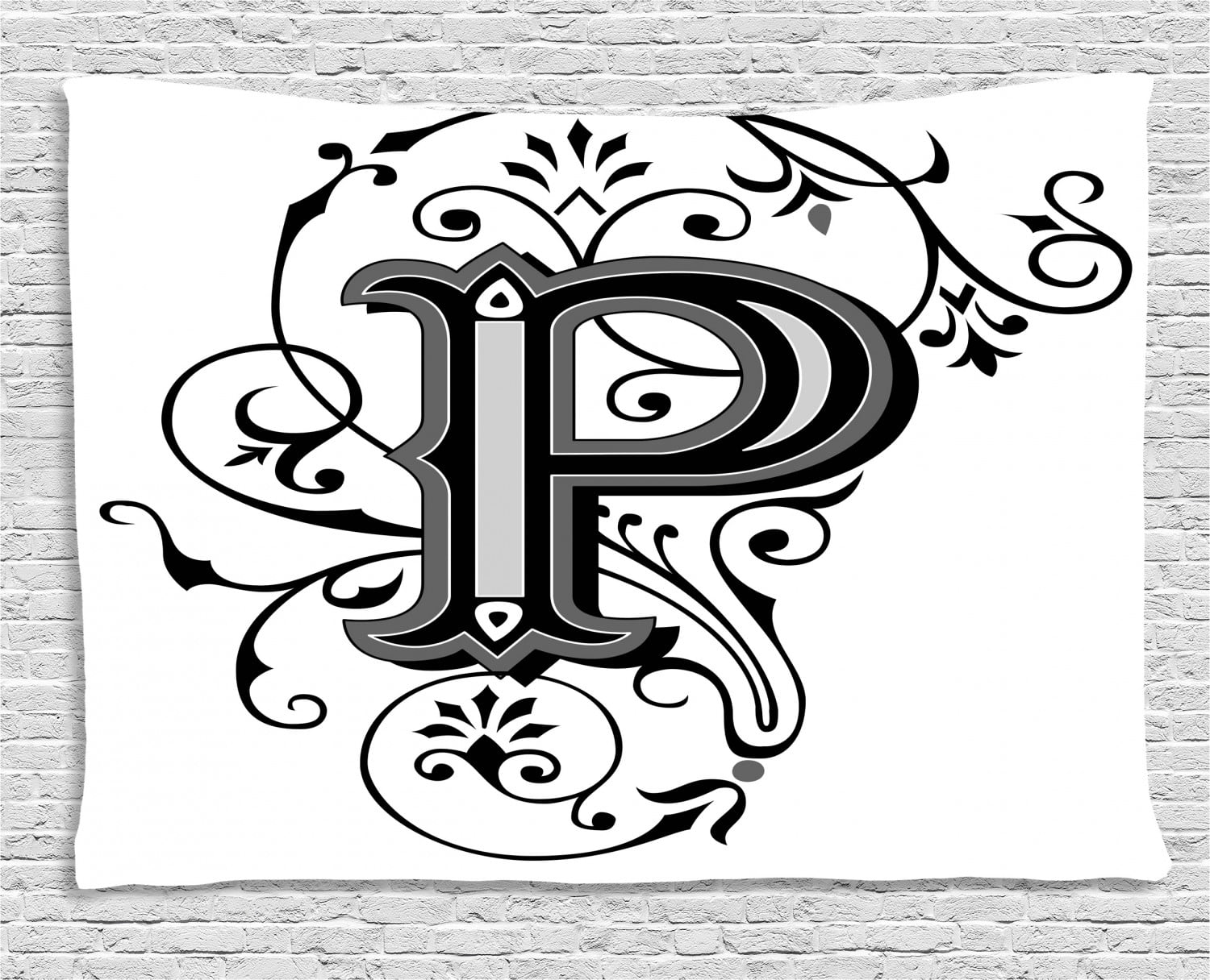 Letter P Tapestry, Floral Swirls Essence Blooms Letters Baroque ...