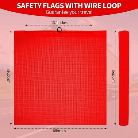 2 Pieces 18 x 18 Inch Safety Flags with Wire Loop Mesh Safety Flag ...