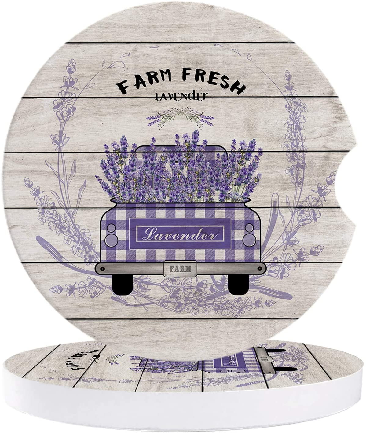 FMSHPON Purple Lavender Flower and Farm Truck Retro Wood Grain Set of 6 ...
