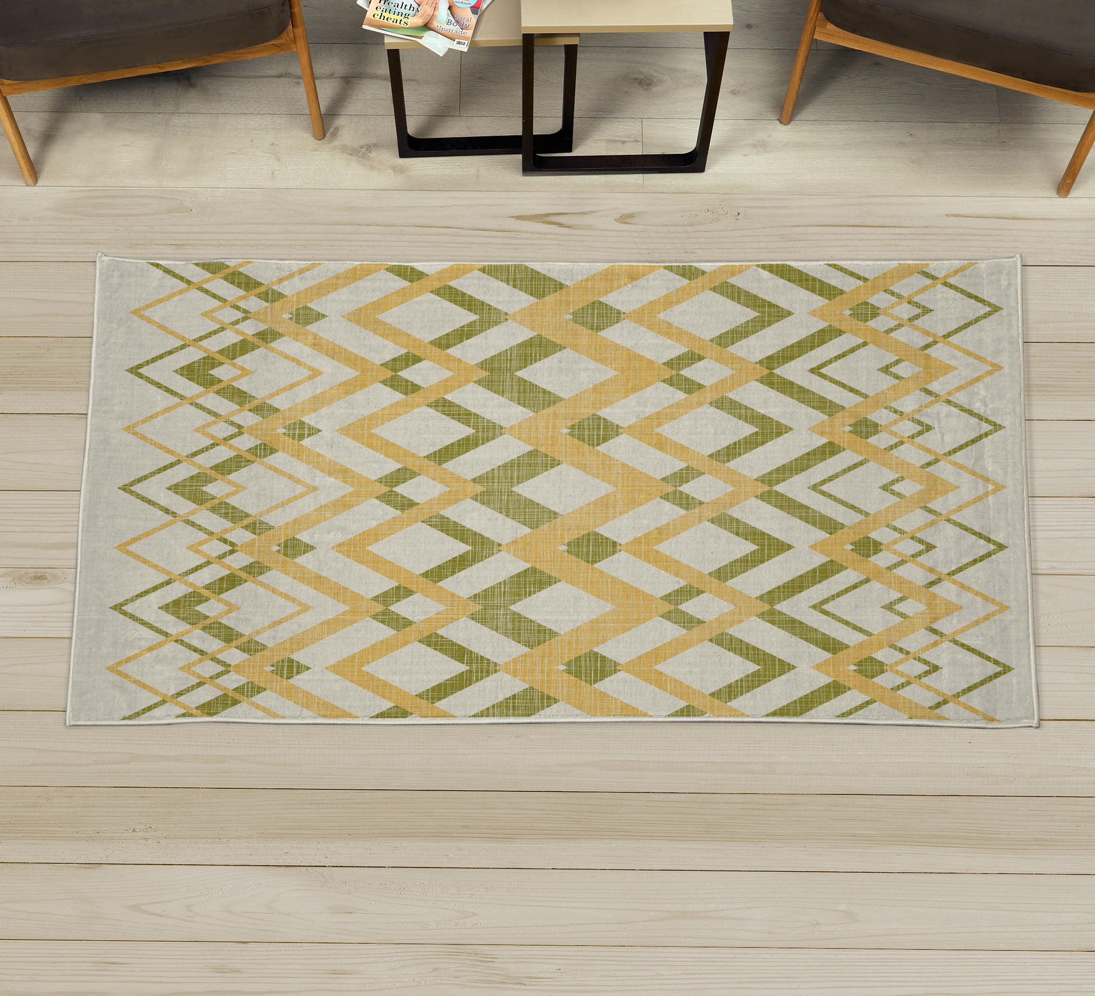 Chevron Decorative Rug, Vintage Overlapping Zigzag Lines Thin and Thick ...