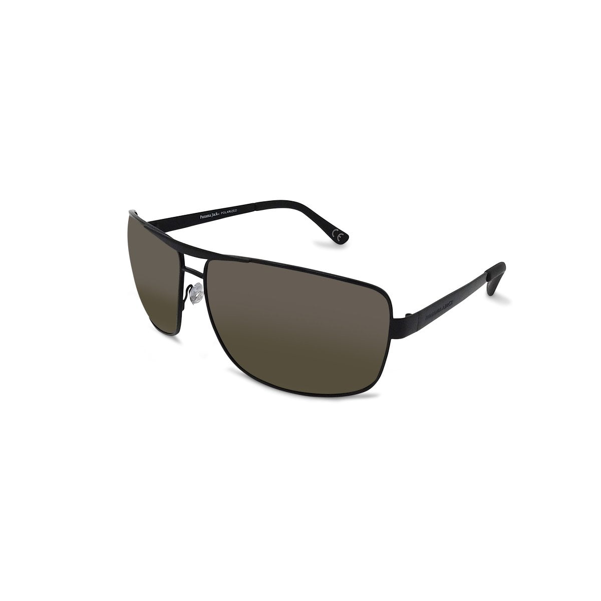 Panama Jack Polarized Rectangle Metal Aviator Sunglasses Black