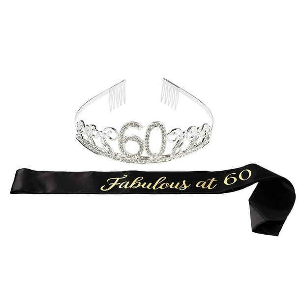 Happy Birthday Tiara and Sash Set – Rhinestone Queen Tiara with "Fabulous at 60" Satin Sash ...