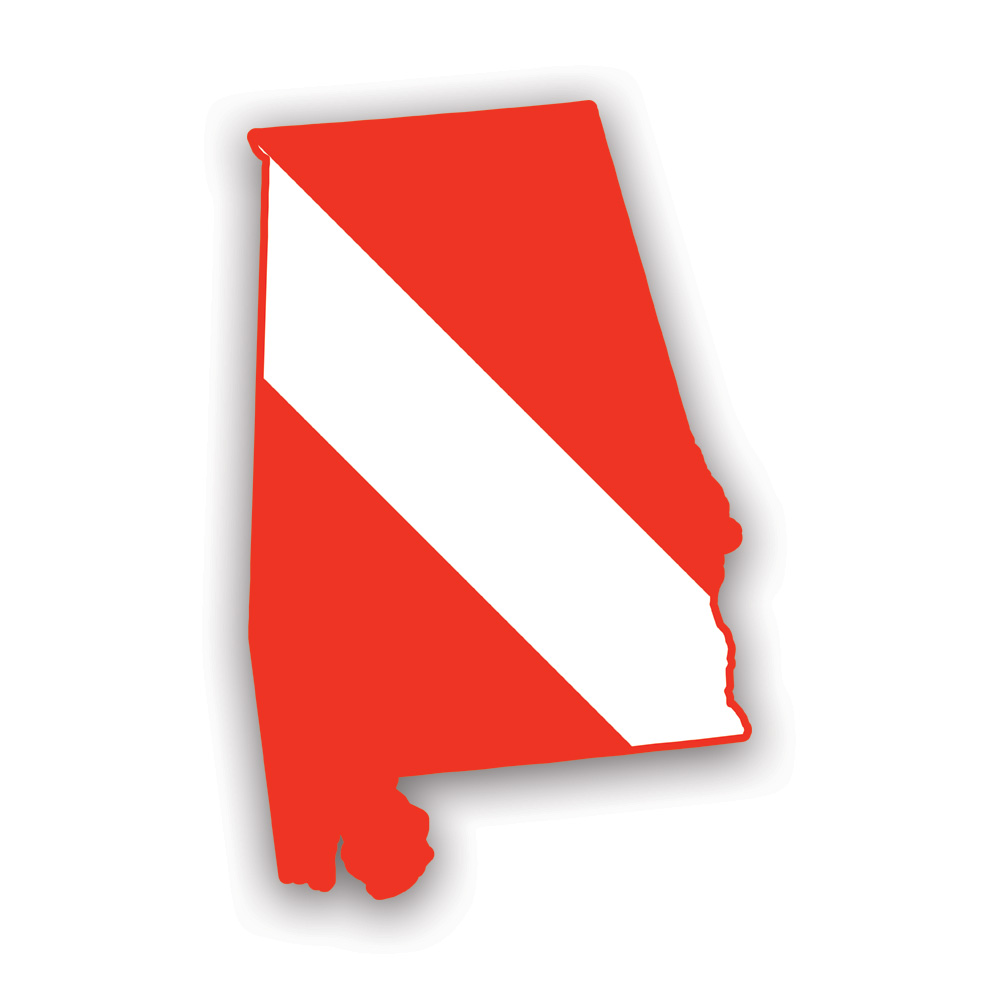 Alabama State Shaped Diver Down Flag Sticker Decal - Self Adhesive Vinyl - Weatherproof - Made ...