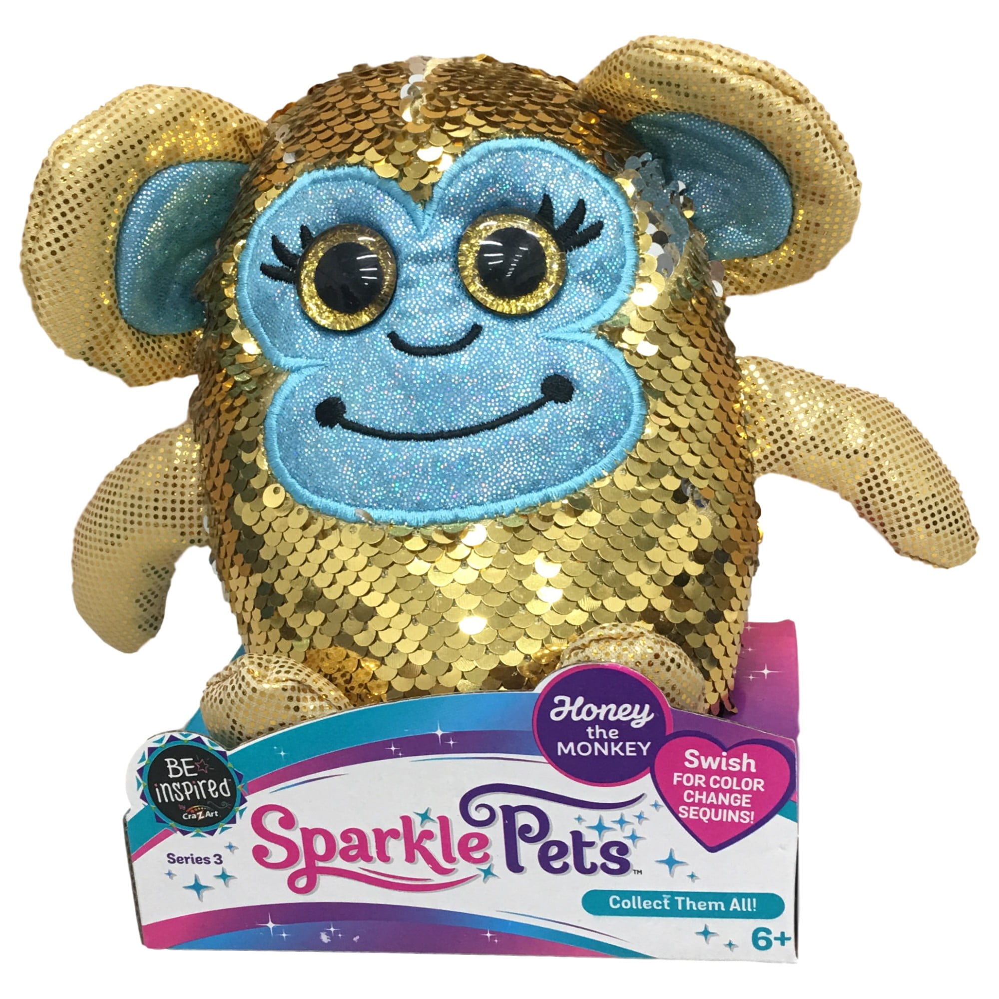Sparkle Pets Honey The Monkey Sequined Stuffed Animal, 6 inch Plush Pal ...