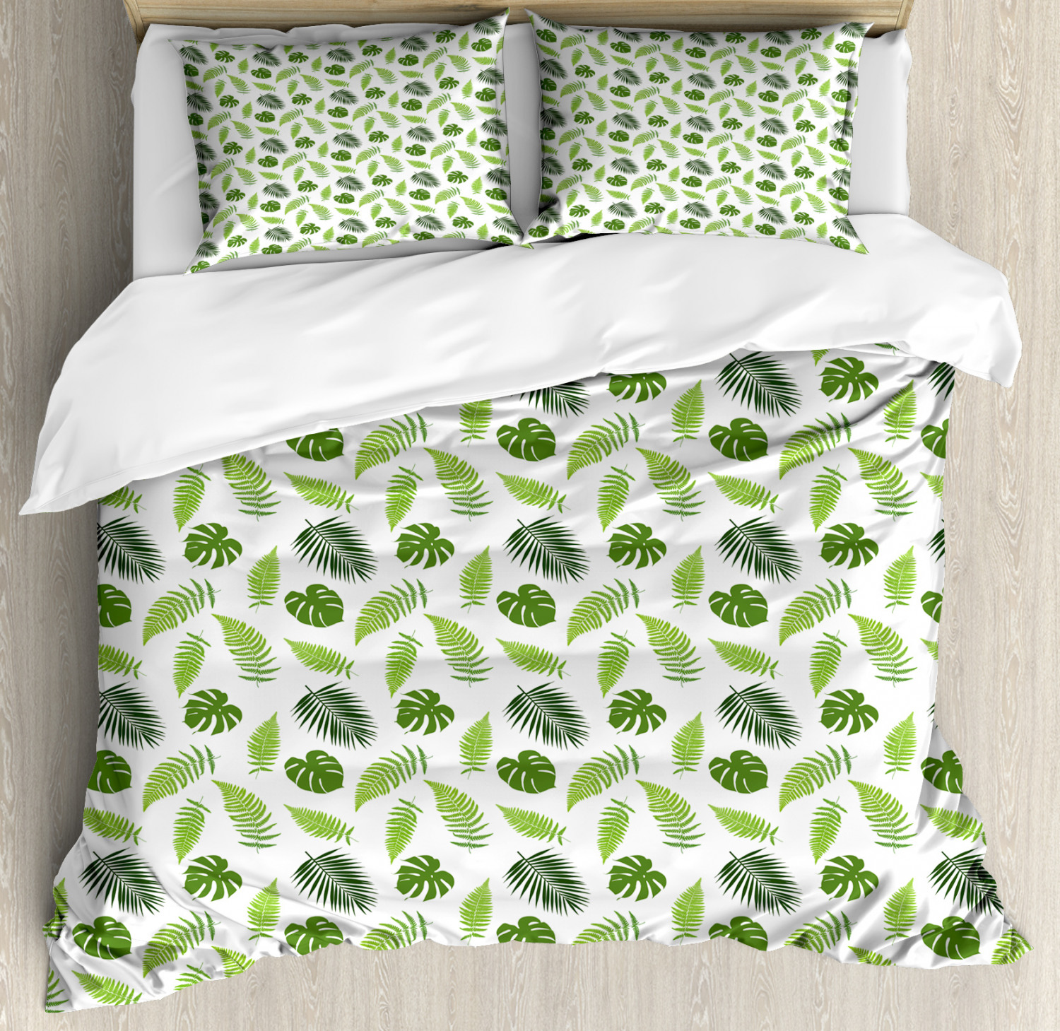 Jungle Leaves Duvet Cover Set King Size, Botanical Ferns Organic Leafy ...