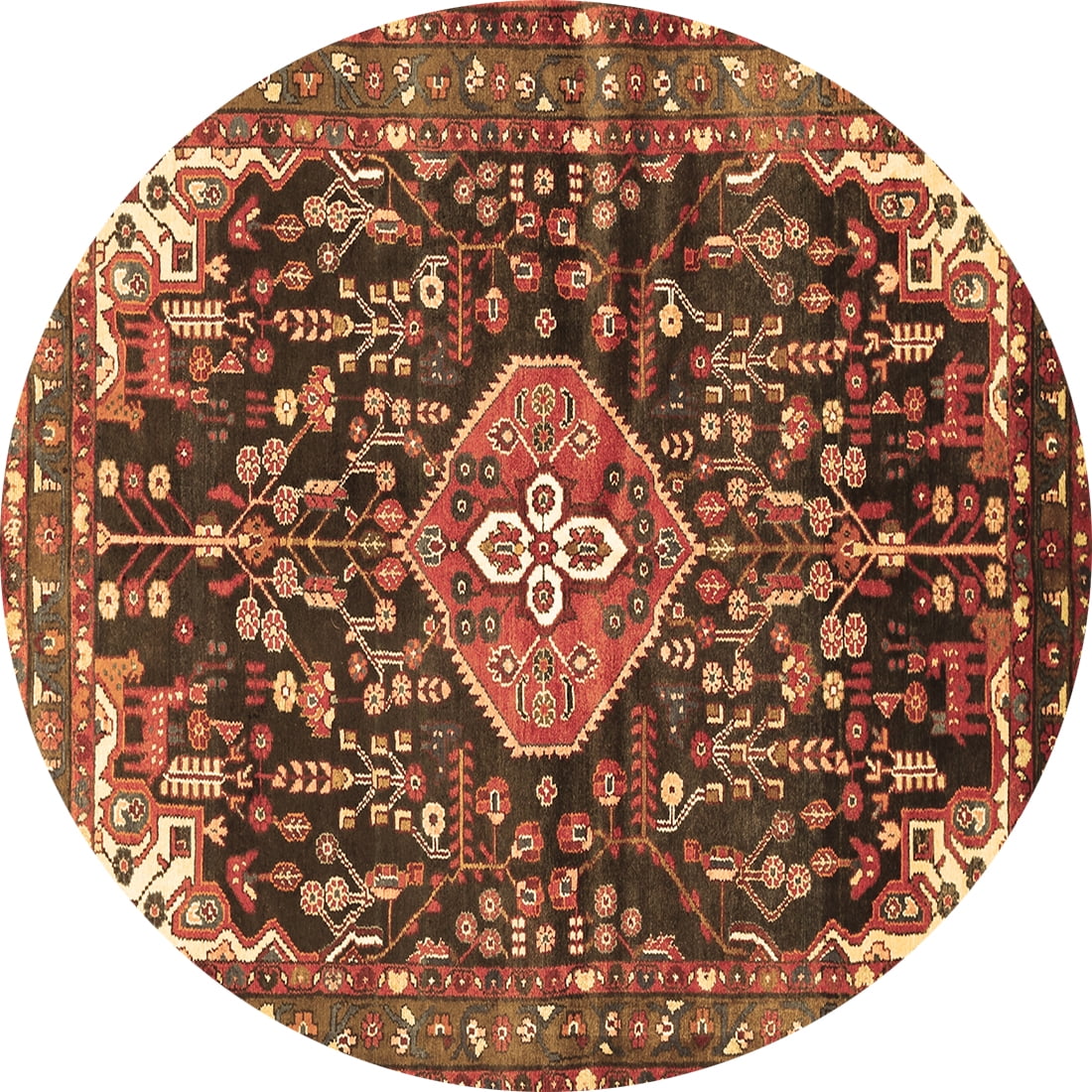 Ahgly Company Indoor Round Persian Brown Traditional Area Rugs, 4 ...