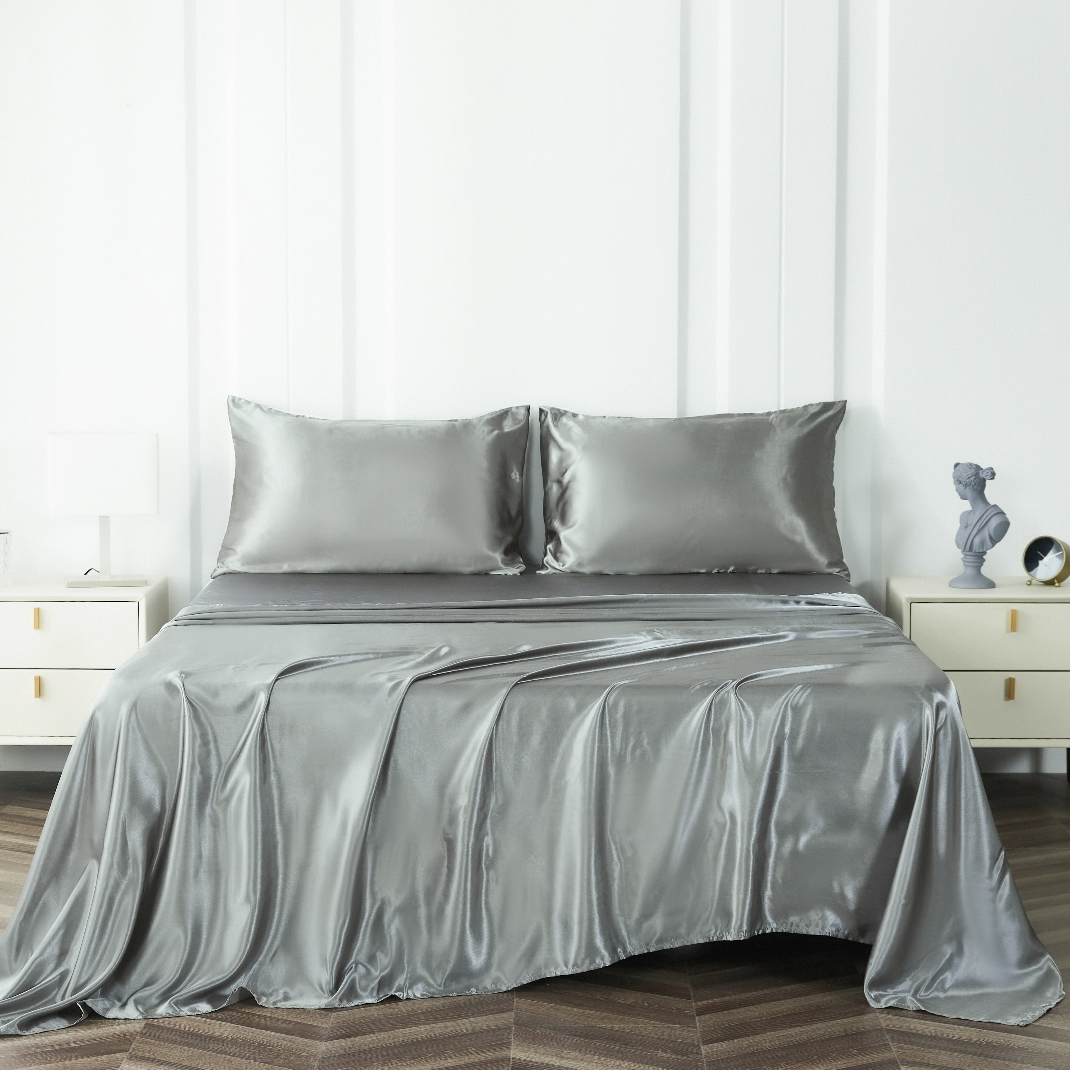 NTBED Satin Sheets Queen Gray Luxury Silky Bed Sheets 1800 Microfiber ...
