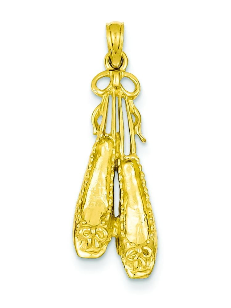 14K Gold 3D Ballet Slippers Charm Ballerina Pendant - Walmart.com