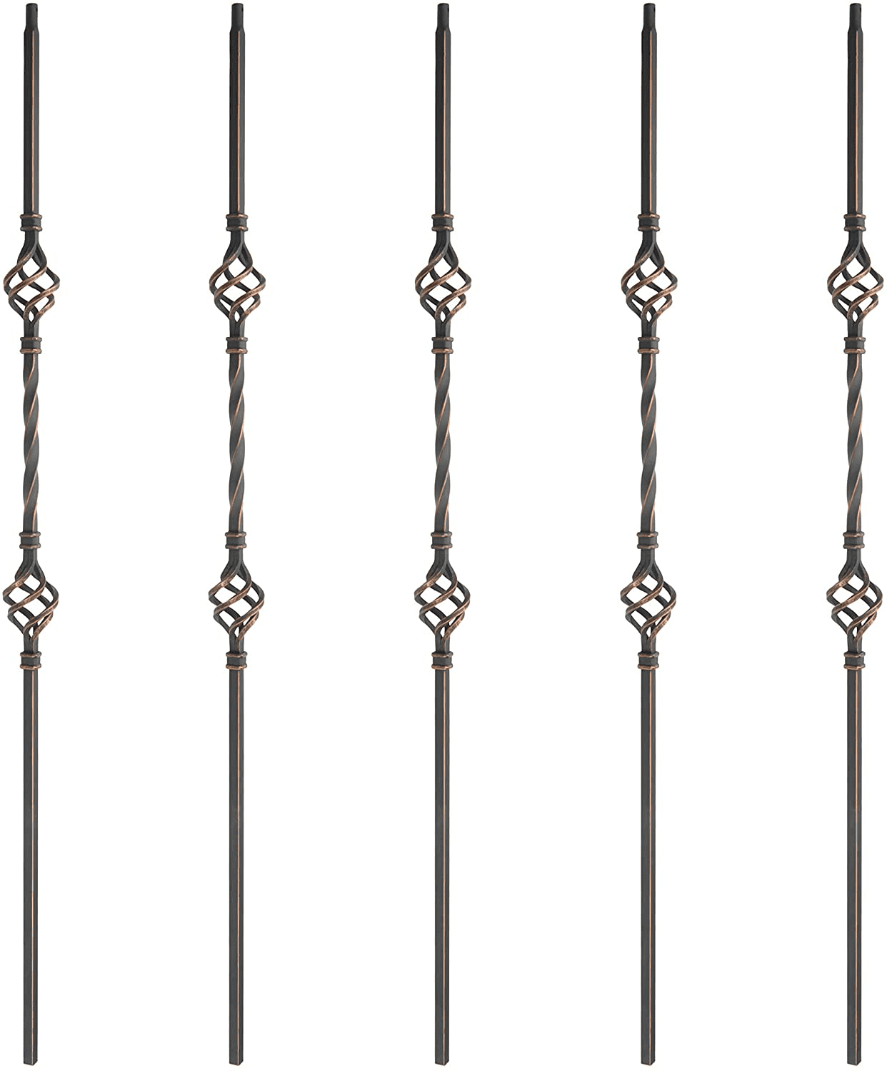 Myard Double Basket 1/2 Inches Square Iron Stair Balusters, 44 Inches 5 ...