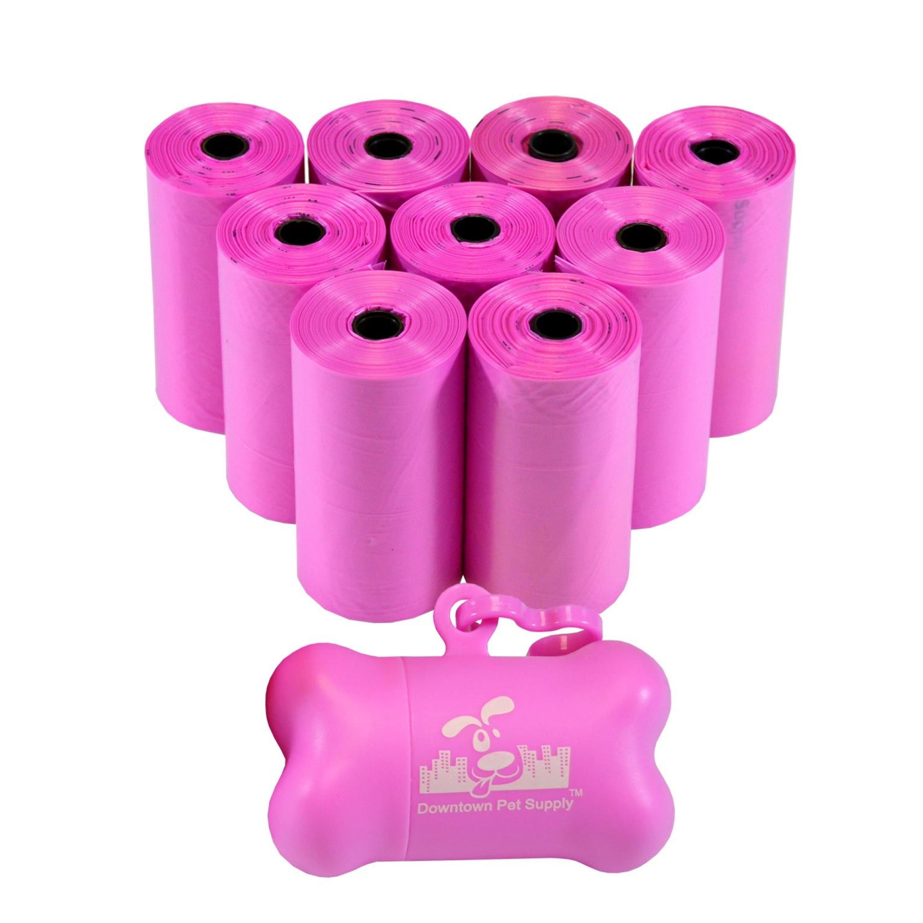 Downtown Pet Supply Dog Poop Bags with Free Poop Bag Holder, Pink, 180 ...