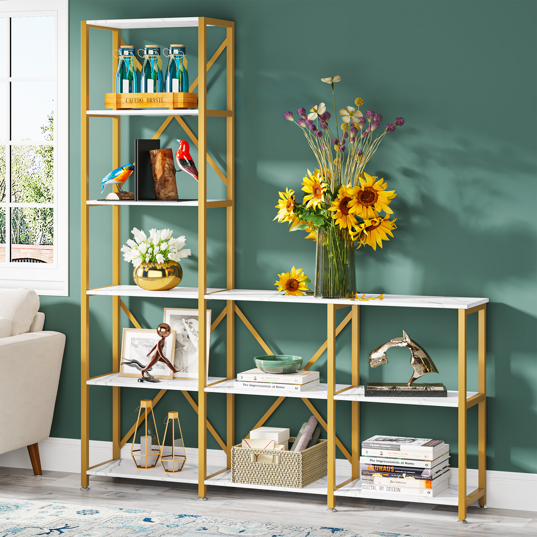 9 Shelves Bookshelves, Industrial Etagere Bookcase, 6-Tier Display ...
