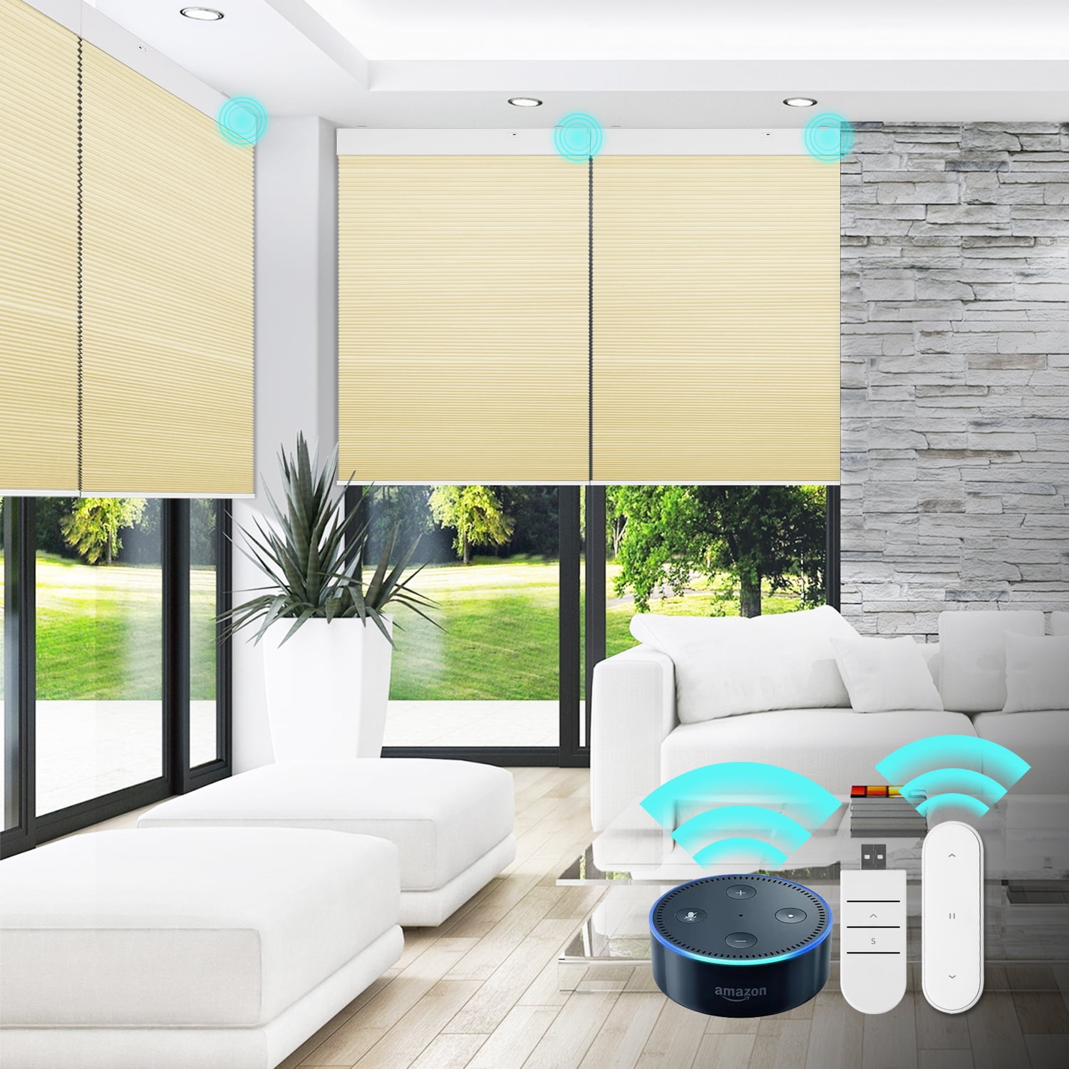 Sbartar Smart Cellular Shades Honeycomb Blinds Window Beige(Blackout ...